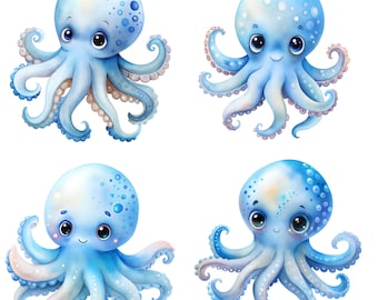 Cute Octopus Clipart | Watercolor Sea Animal Png | Ocean Creature ...