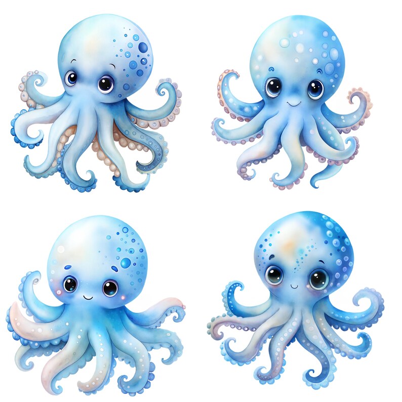 Cute Octopus Clipart | Watercolor Sea Animal Png | Ocean Creature ...