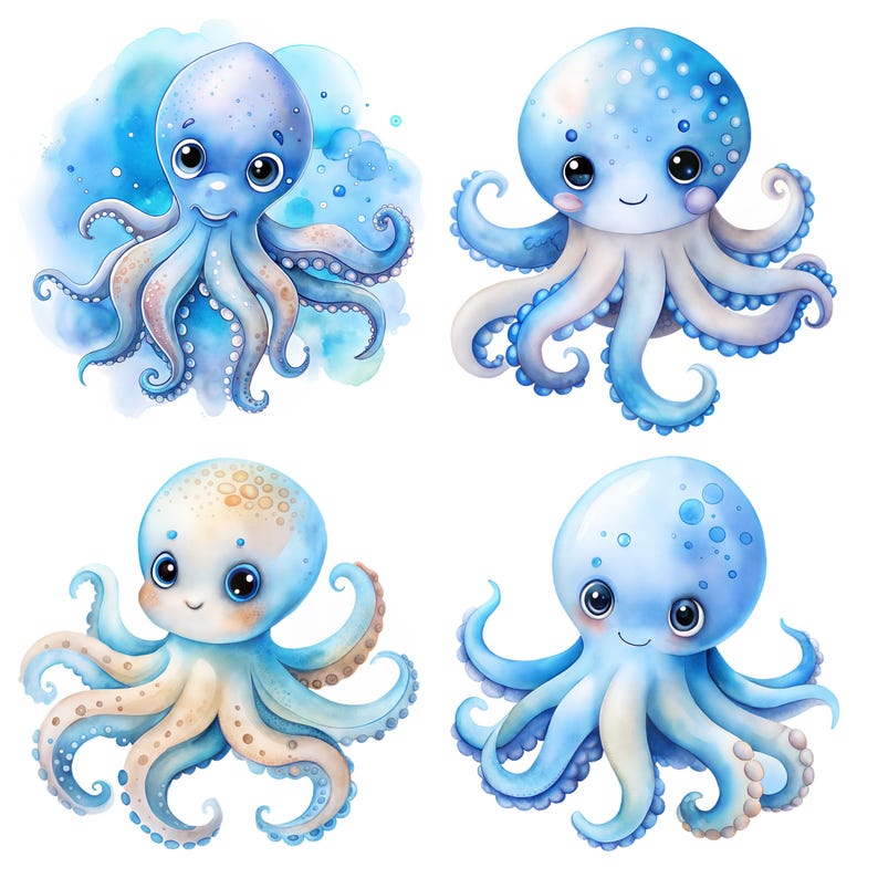 Cute Octopus Clipart | Watercolor Sea Animal Png | Ocean Creature ...