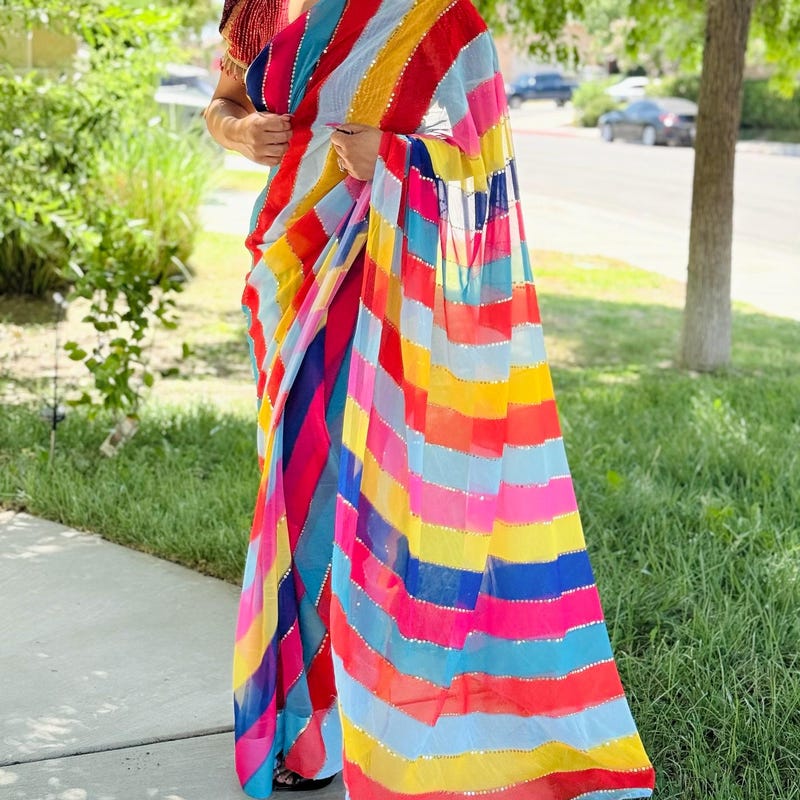 Multi Stripe Saree - Etsy