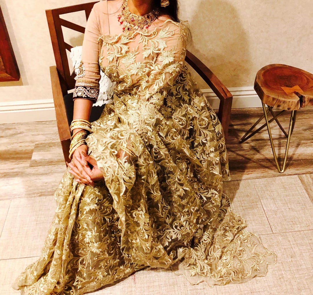 Golden Net Saree: Regal Soft Net Material - Etsy