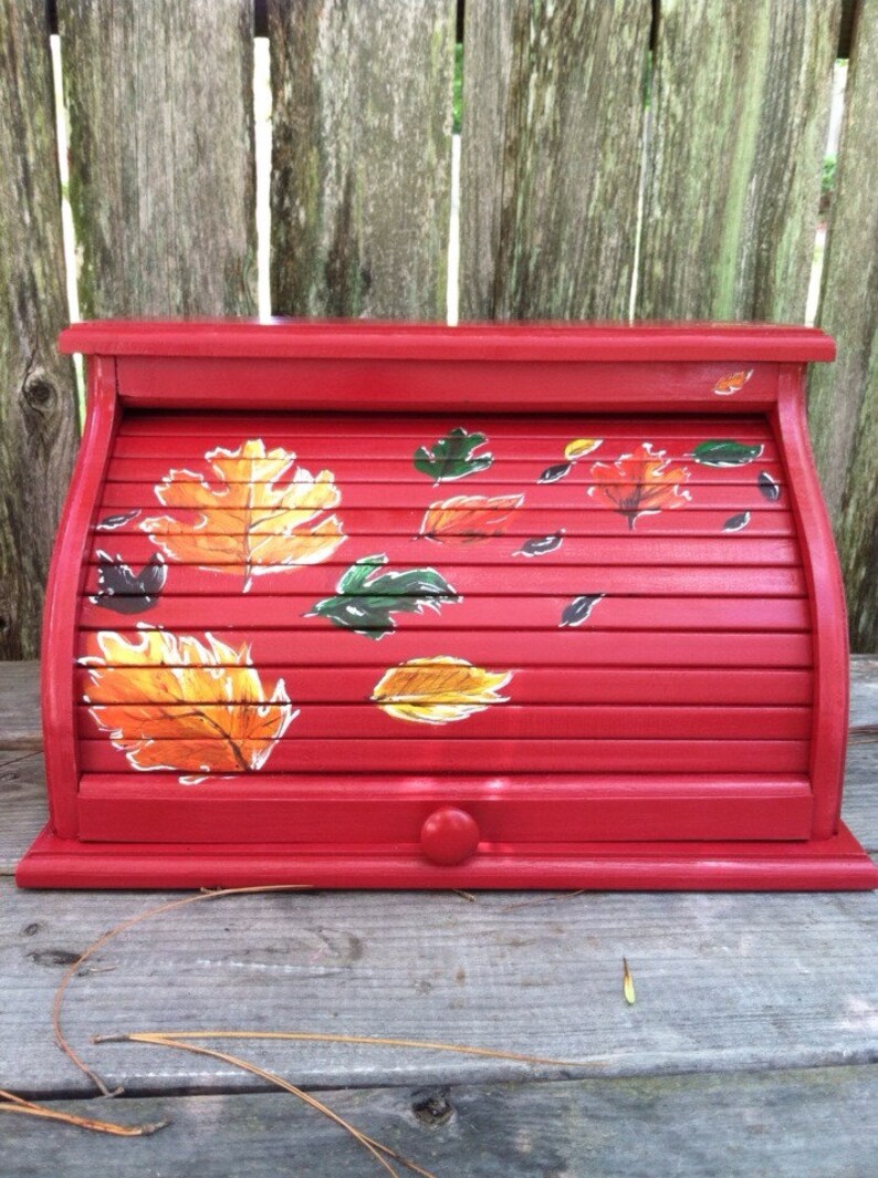 Bread Box Red With Fall Leaves Blowing in Wind Warm Autumn - Etsy