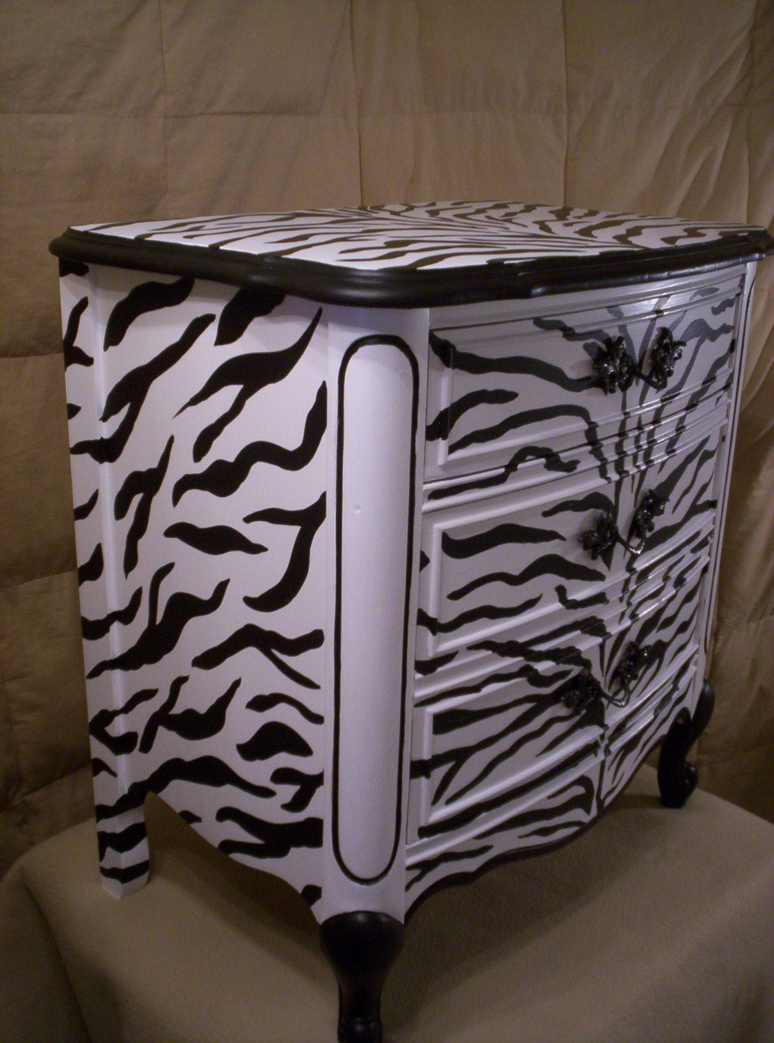 Zebra Print Handpainted French Provincial Night Stand - Etsy