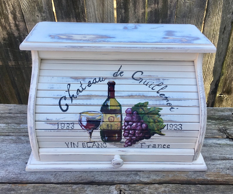 Bread Box White Distressed With French Wine Country Artwork - Etsy