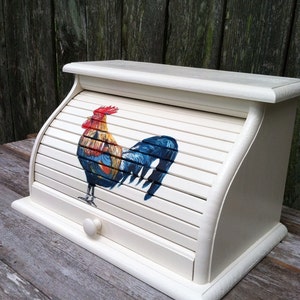 Bread Box White With Brightly Colored Rooster Artistically Painted on ...