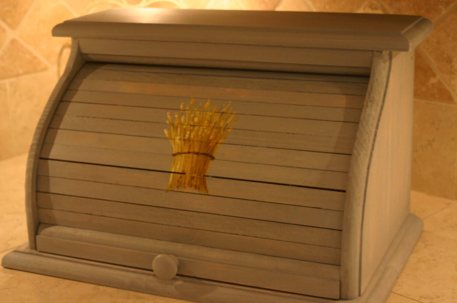 Bread Box Hand Built Painted Soft Gray With Golden Wheat on the Front ...
