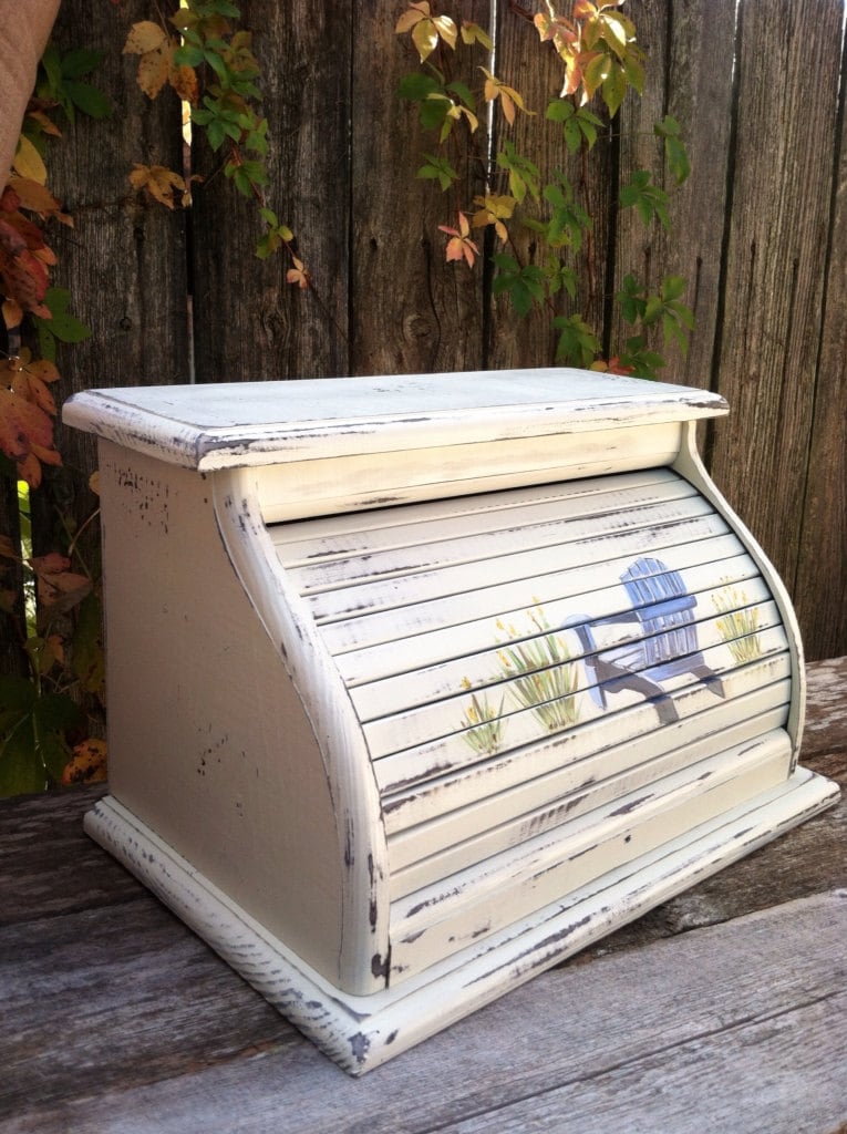 Bread Box in Beach House Style Distressed Antique White With - Etsy