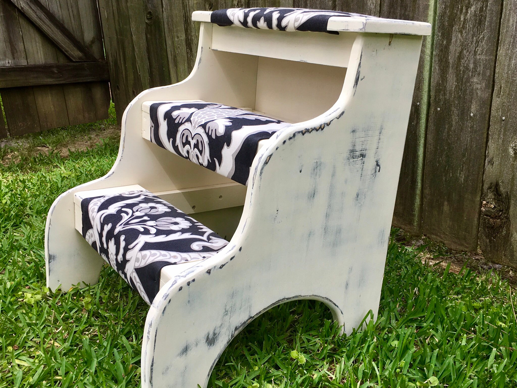 Bed Step White Distressed Three Step Stair With Art Deco Black | Etsy