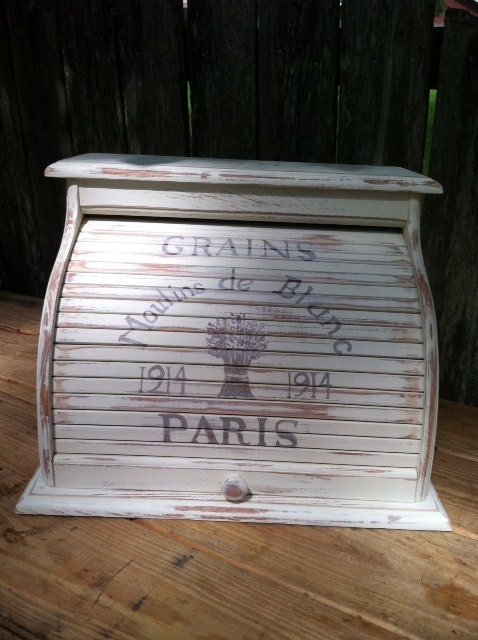 Bread Box Paris Style Antique White With Lettering Distressed to Appear ...