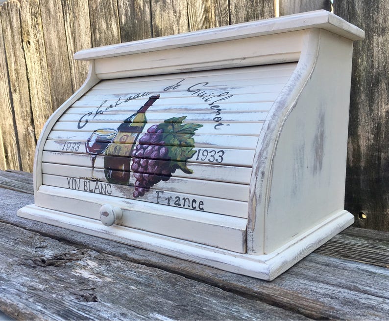Bread Box White Distressed With French Wine Country Artwork - Etsy