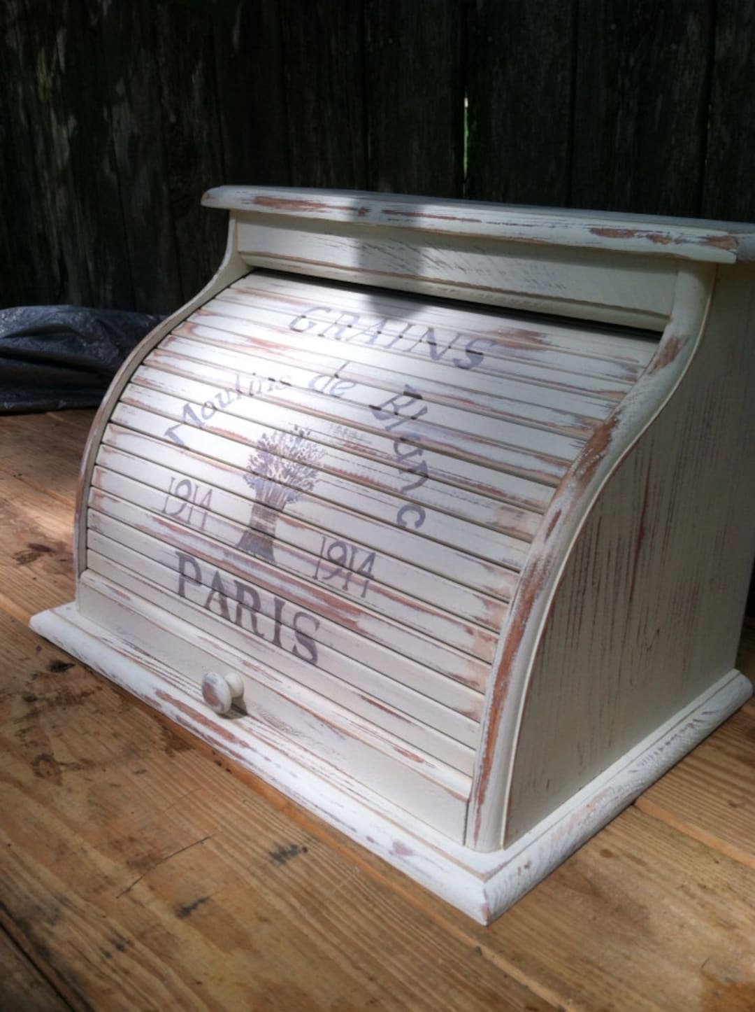 Bread Box Paris Style Antique White With Lettering Distressed to Appear ...