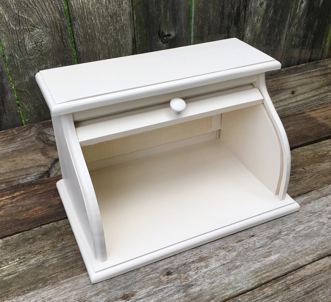 Bread Box White With Apples Hand Painted on Front Toll Top - Etsy