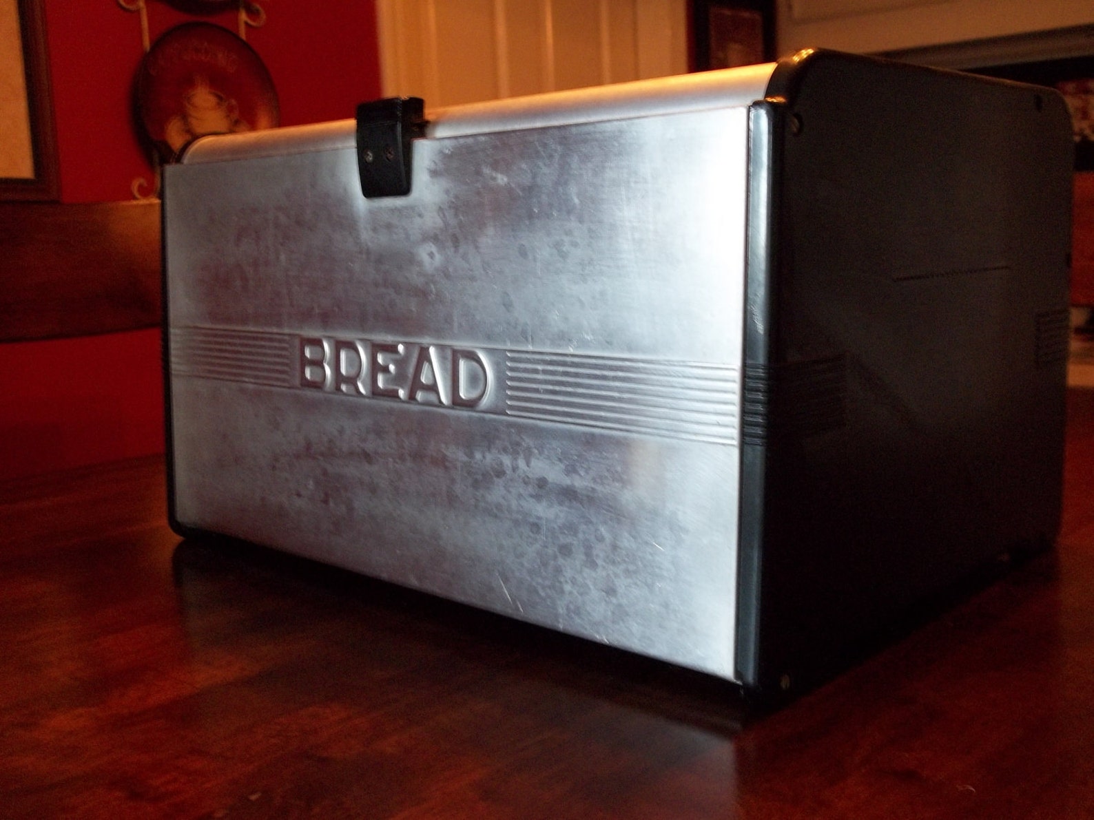 Red Bread Box With Fall Leaves Hand Painted Blowing in the Wind up and ...