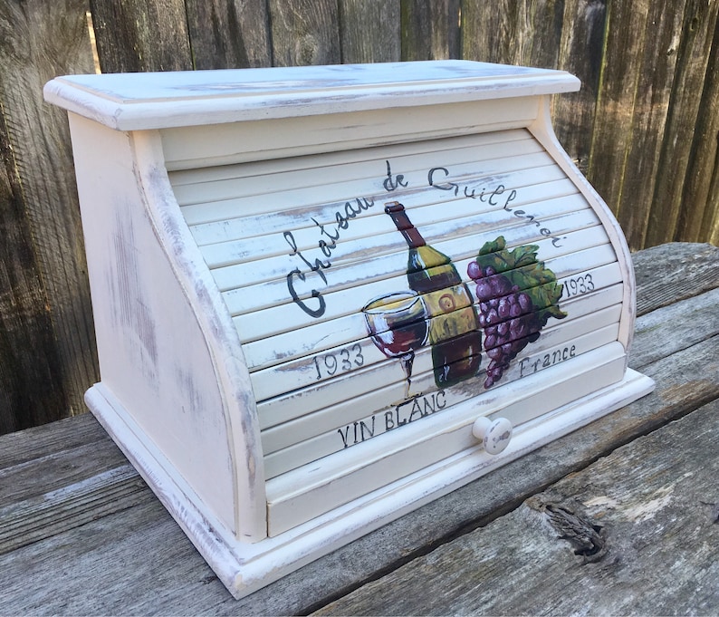 Bread Box White Distressed With French Wine Country Artwork - Etsy