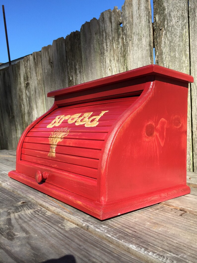 Bread Box Country Red With Golden Wheat Artist Hand Painted on - Etsy