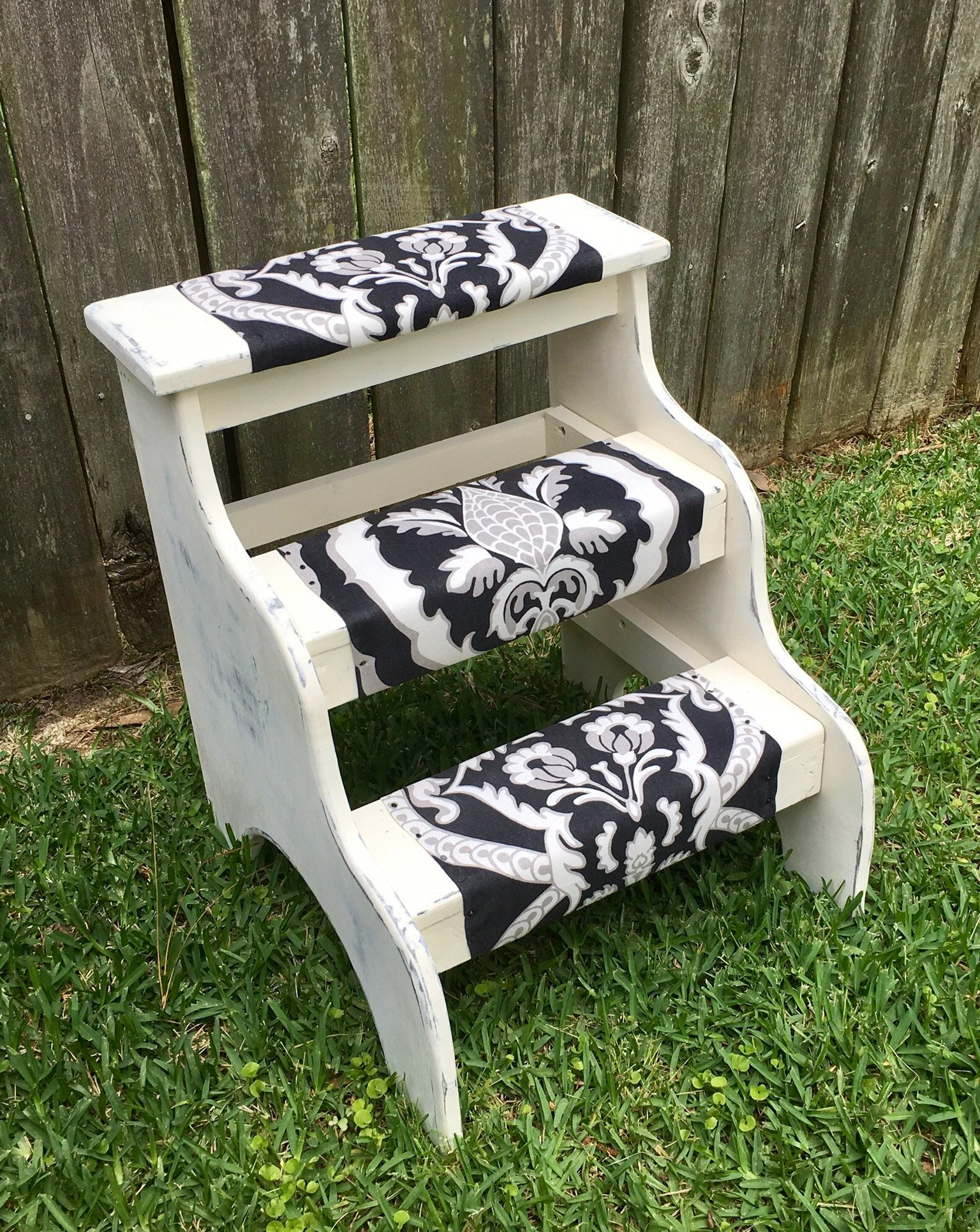 Bed Step White Distressed Three Step Stair With Art Deco Black | Etsy