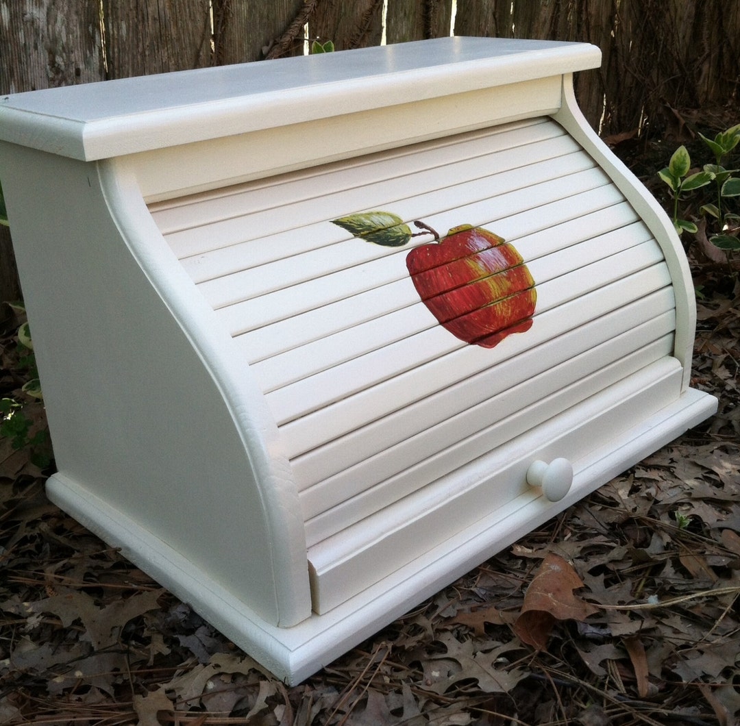 Bread Box White Personalized With an Apple Artisticly Painted on Front ...