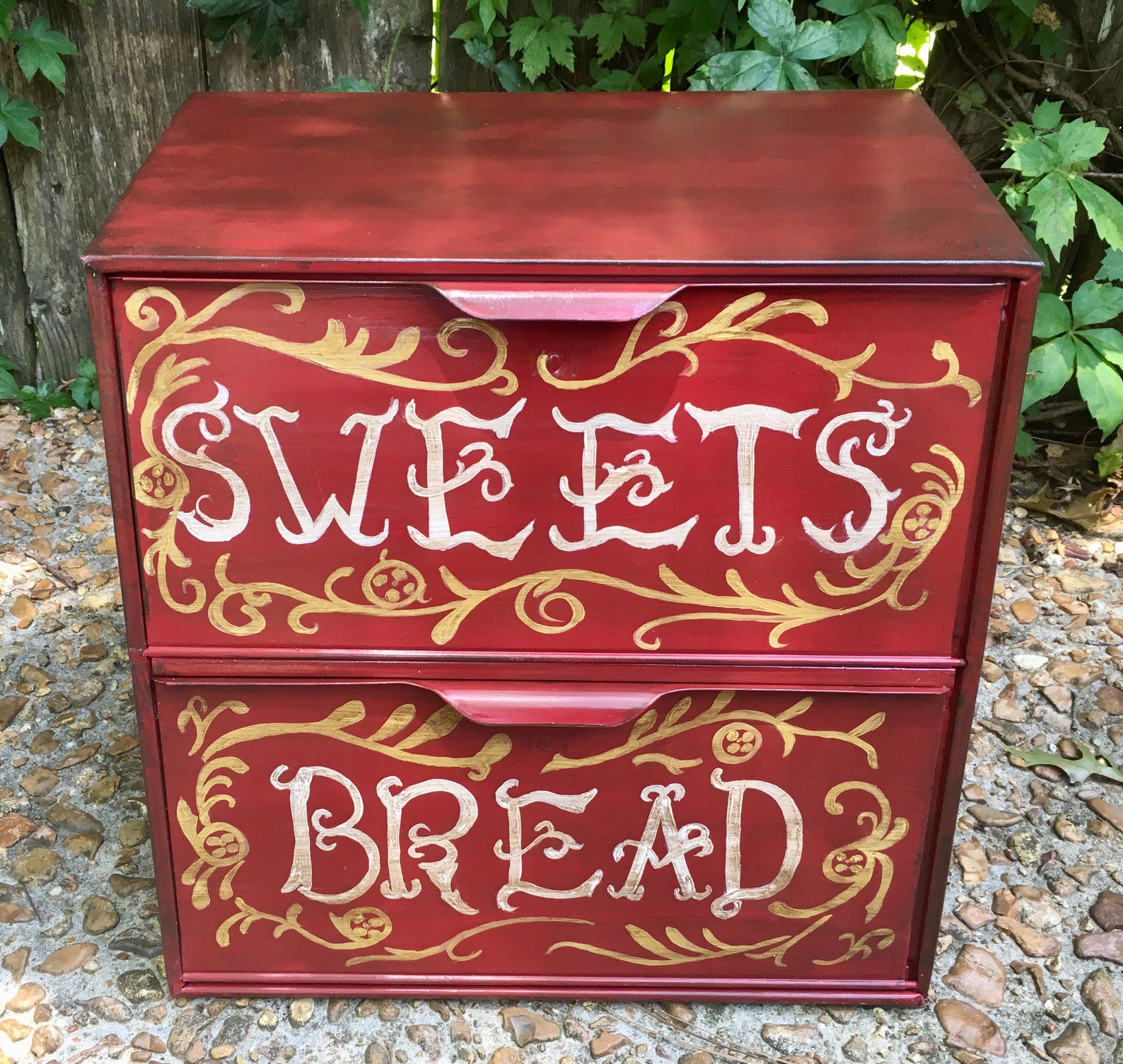 Bread Box Large Double Door Retro up Cycled Finished in Red | Etsy