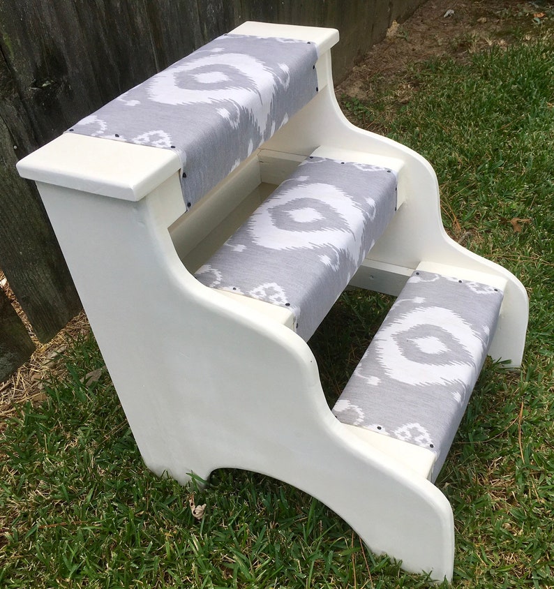 Bed Steps for Pets or People White With Gray Upholstery - Etsy