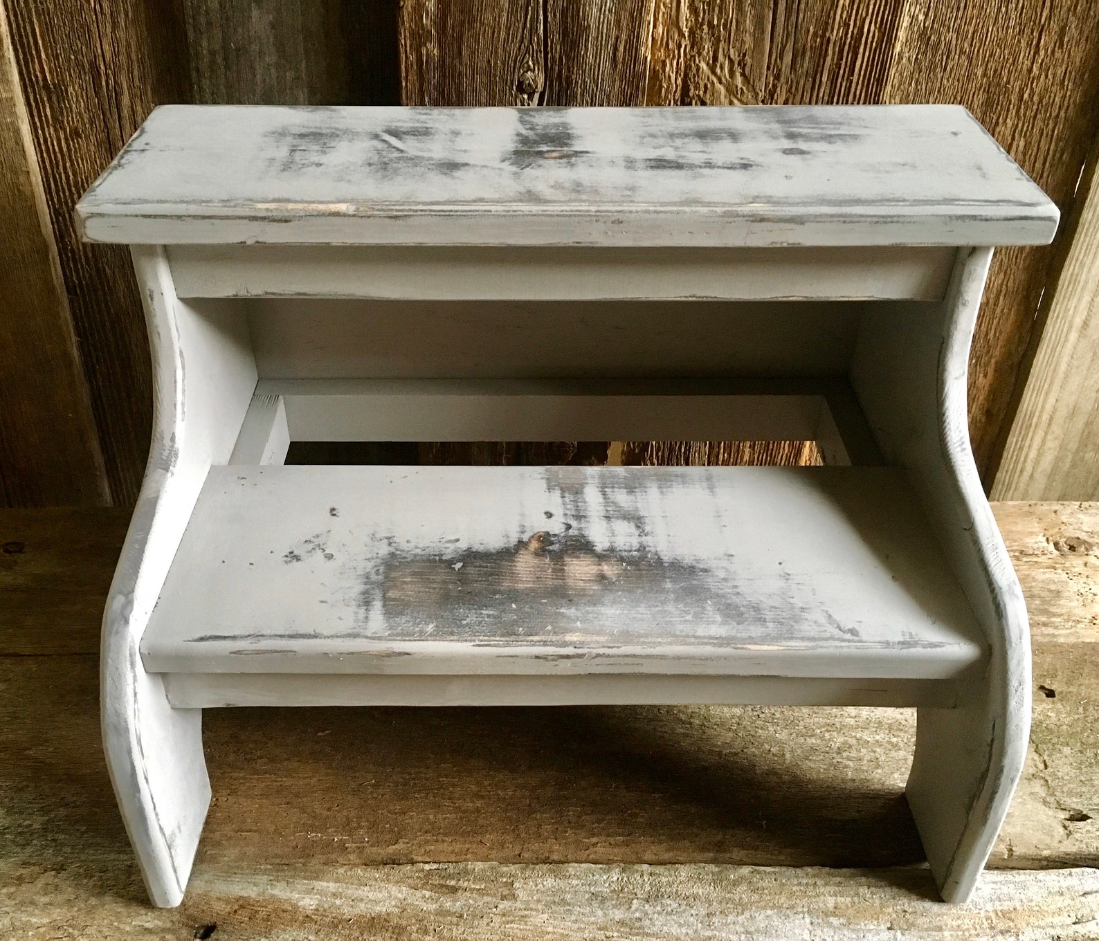 Bed Steps Farmhouse Gray Distressed With Two Bed Stairs Customizable ...