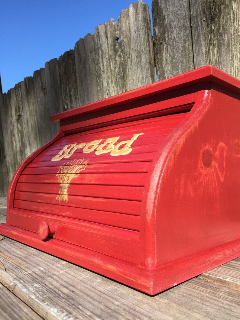 Bread Box Country Red With Golden Wheat Artist Hand Painted on | Etsy