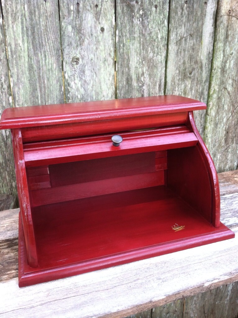 Hand Painted Red Bread Box With Coffee Cup Design - Etsy