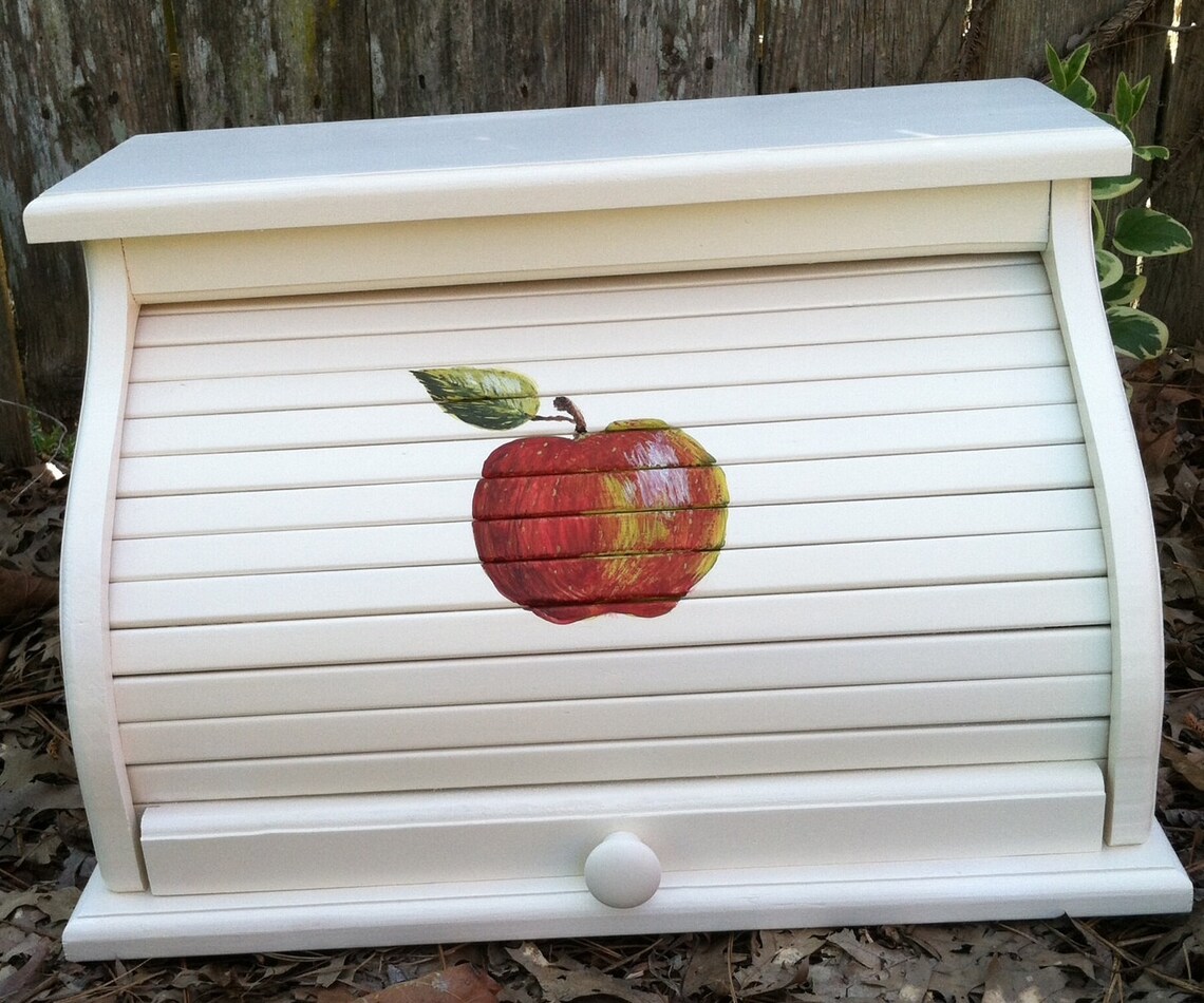 Bread Box White Personalized With an Apple Artisticly Painted | Etsy