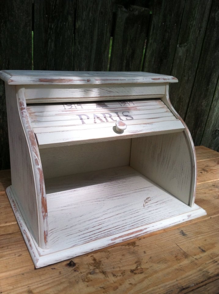Bread Box Paris Style Antique White With Lettering Distressed to Appear ...
