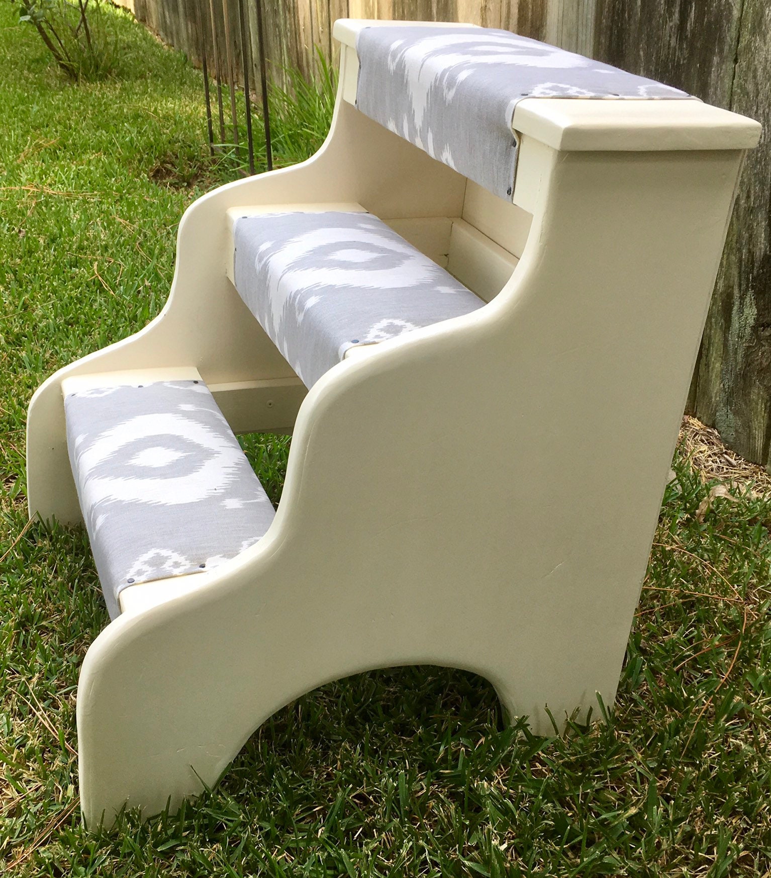 Bed steps for pets or people white with gray upholstery | Etsy