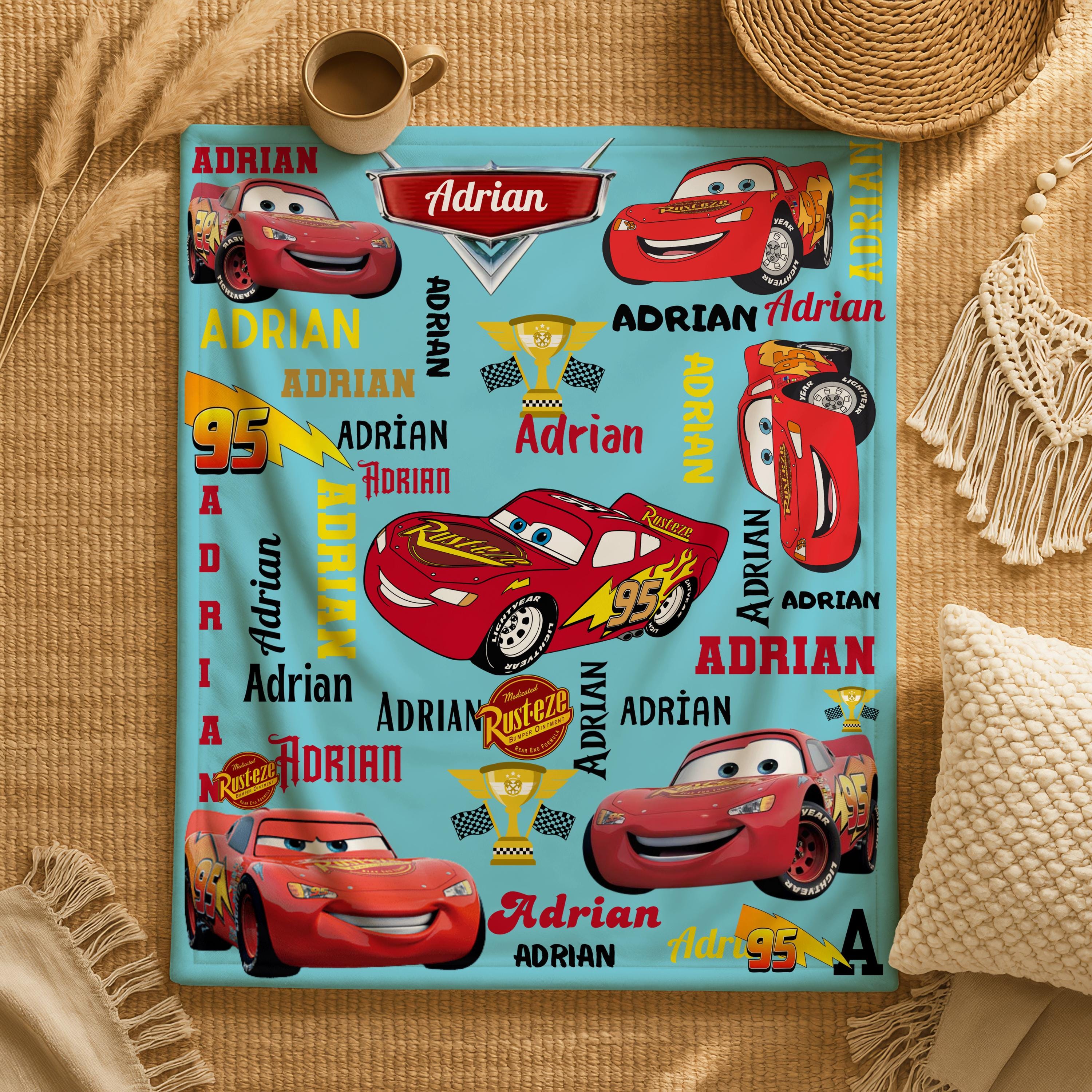Custom Name Lightning Mcqueen Baby Blanket, Baby Shower Gift, Disney ...
