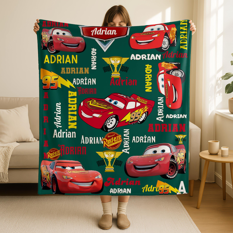 Custom Name Lightning Mcqueen Baby Blanket, Baby Shower Gift, Disney ...