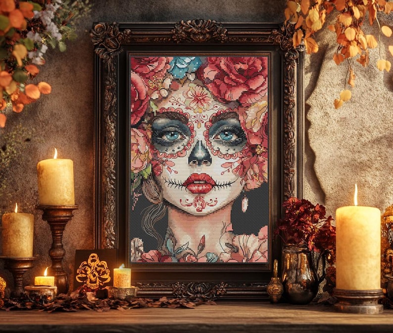 Patrón Punto de Cruz La Catrina PDF – Mujer Calavera de Azúcar ...
