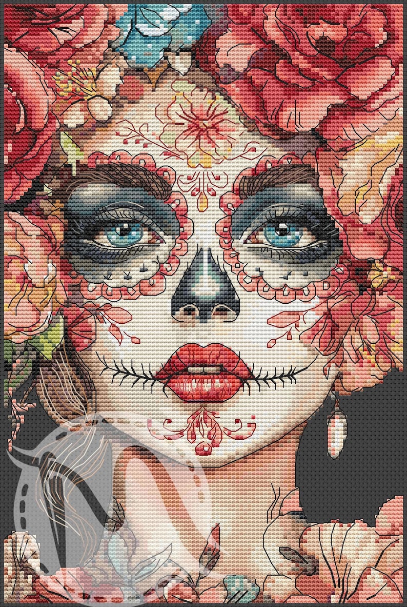 Patrón Punto de Cruz La Catrina PDF – Mujer Calavera de Azúcar – Bordado Día de los Muertos ...