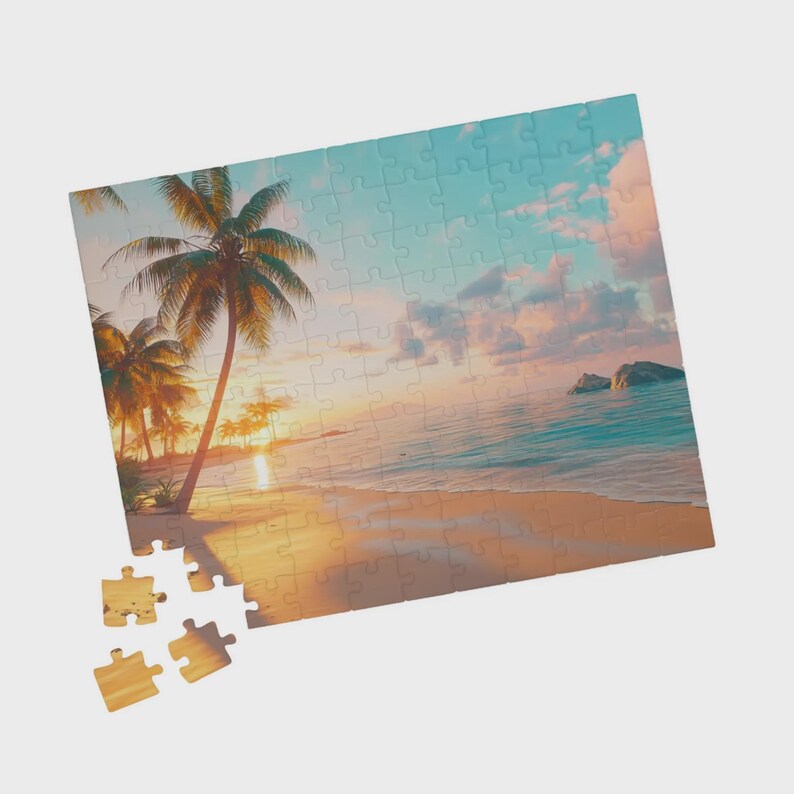 Tropical Beach Sunset Puzzle | Relaxing Ocean View Jigsaw With Palm ...