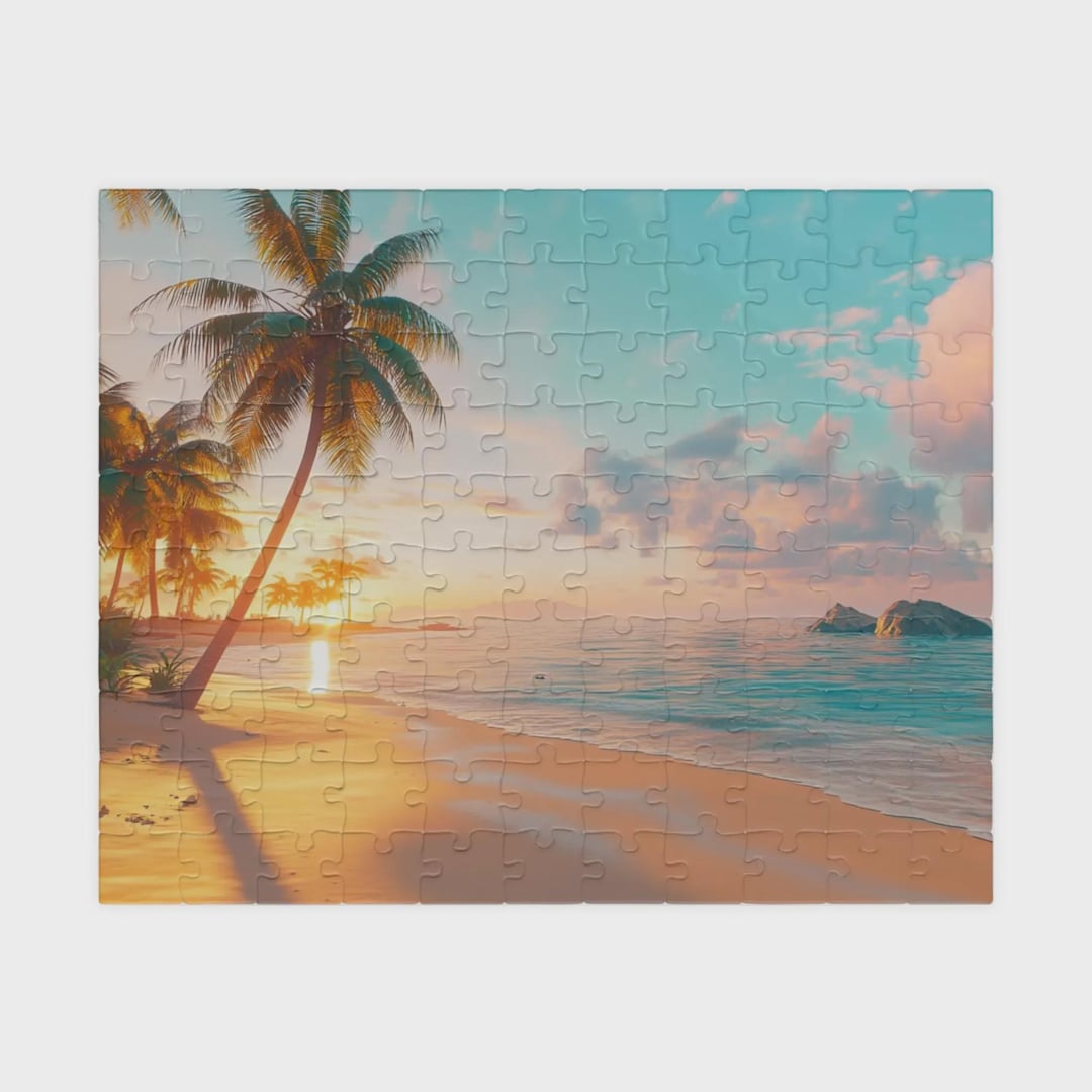 Tropical Beach Sunset Puzzle | Relaxing Ocean View Jigsaw With Palm ...