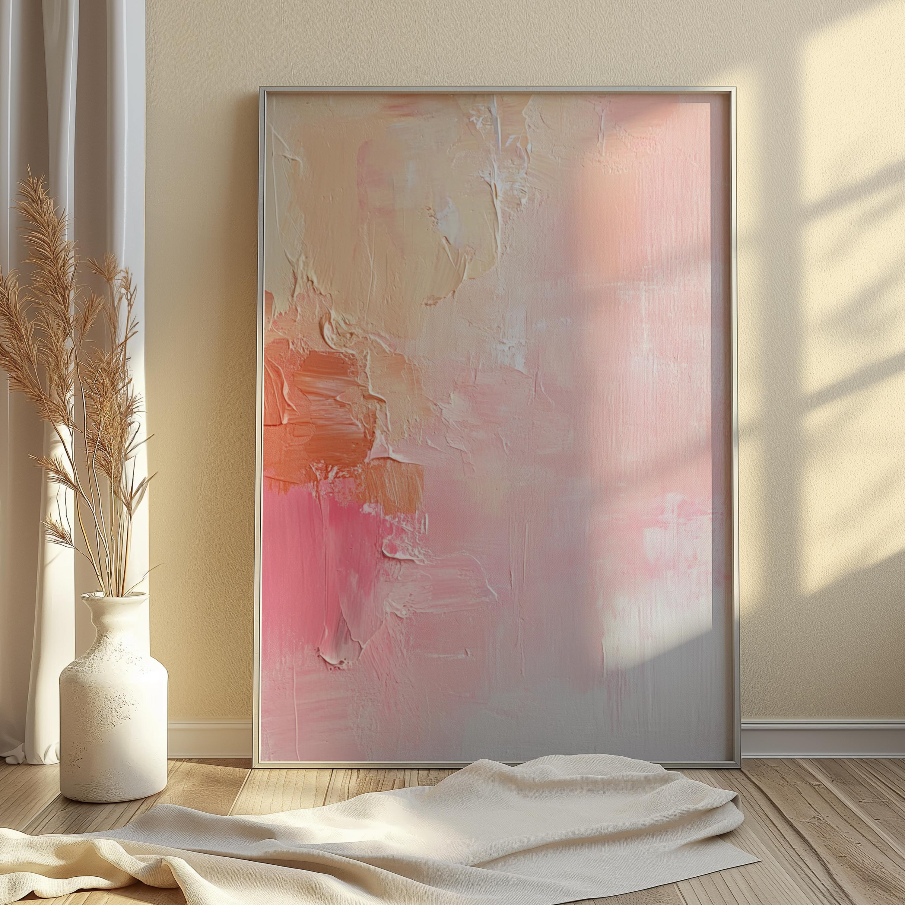 Soft Blush Abstract Wall Art | Modern Pastel Pink and Beige Digital ...