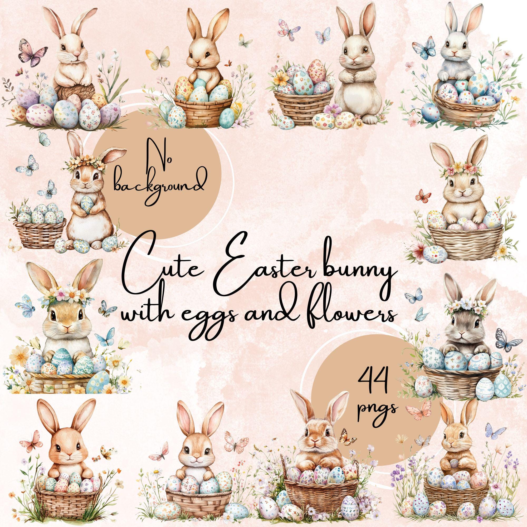 Watercolor Easter Bunny Clipart | Spring Floral PNG Set (digital ...