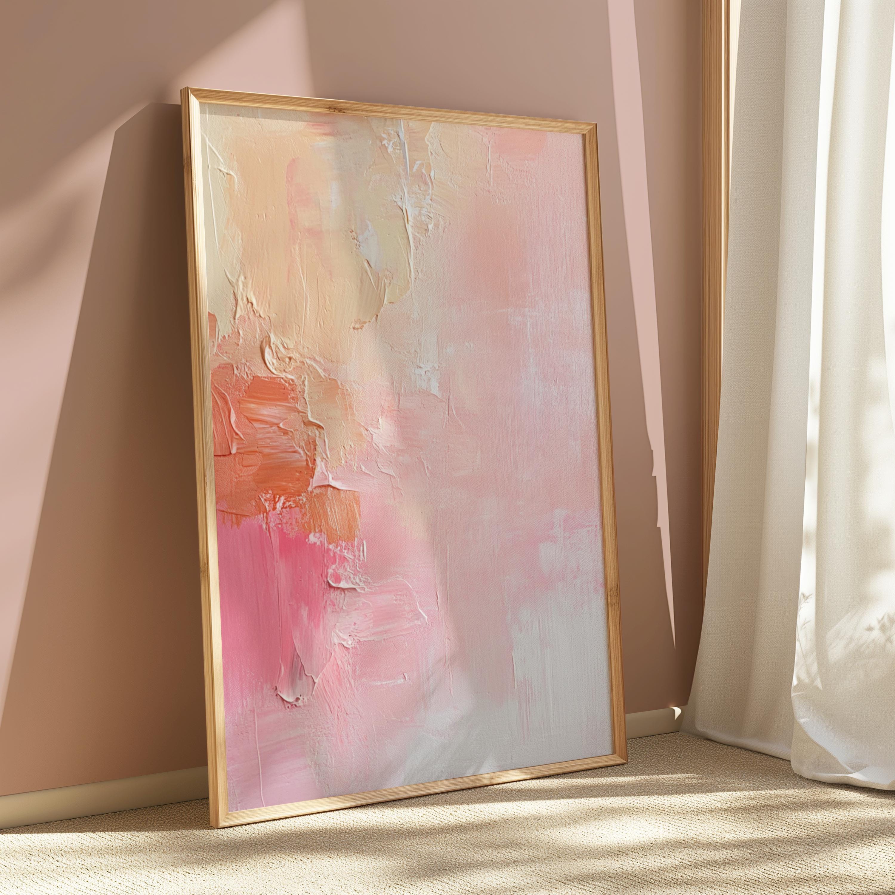 Soft Blush Abstract Wall Art | Modern Pastel Pink and Beige Digital ...