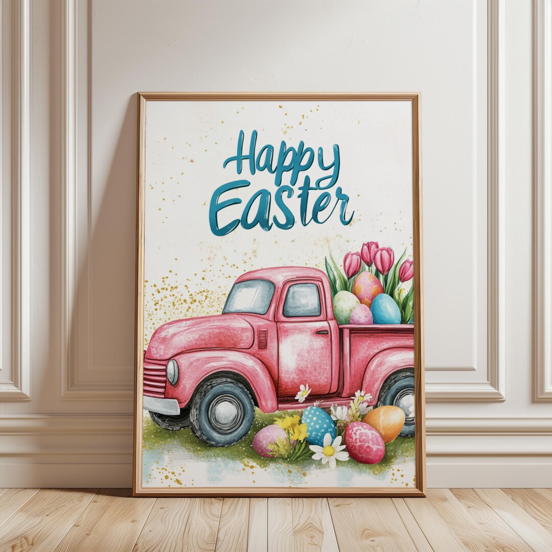 Vintage Easter Truck Wall Art | Printable Easter Decor | Rustic Spring ...