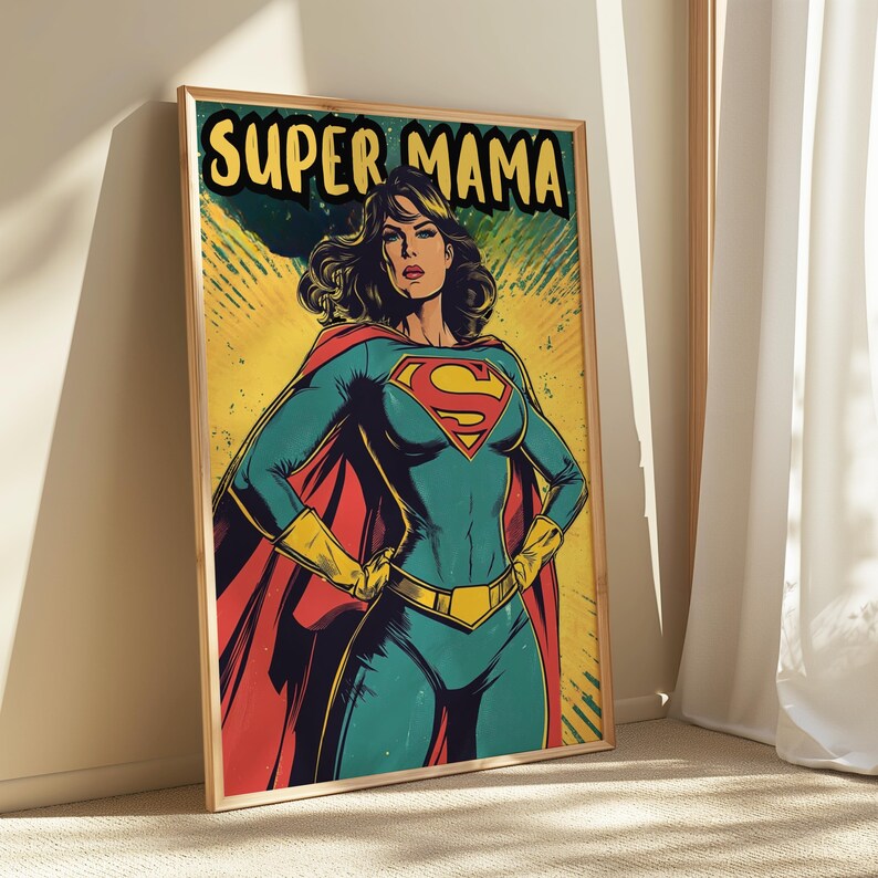 Vintage Superhero Art for Super Mom | Mothers Day Digital Print ...