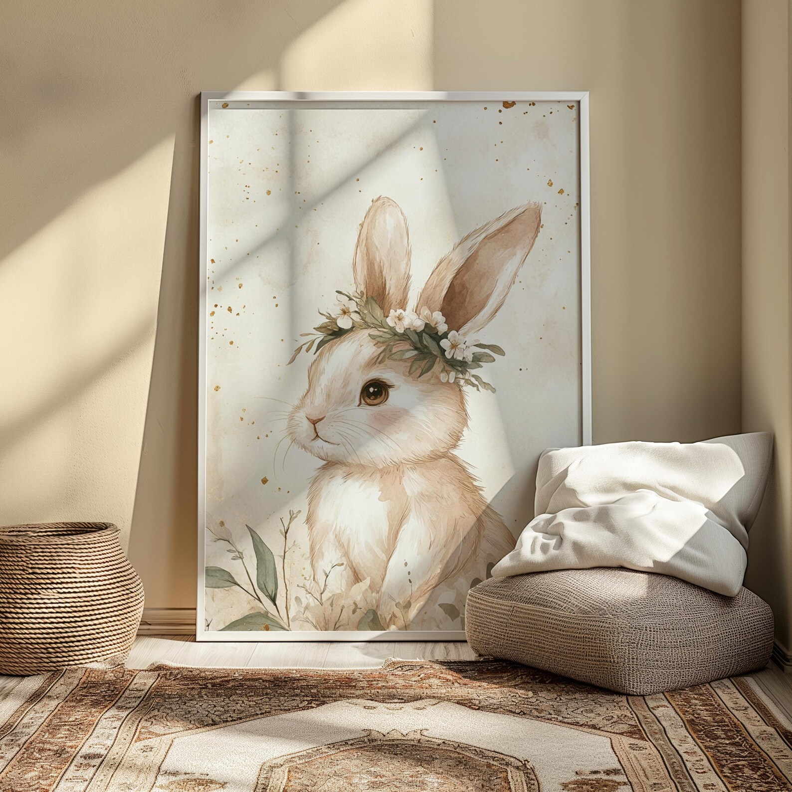 Watercolor Bunny Wall Art Printable | Woodland Baby Animal Nursery ...