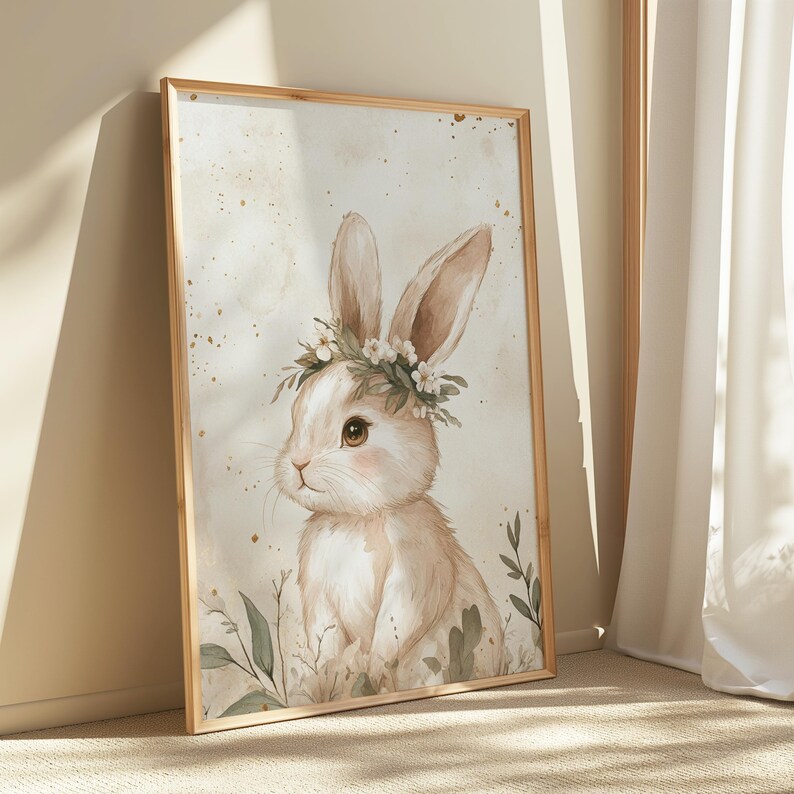Watercolor Bunny Wall Art Printable | Woodland Baby Animal Nursery ...