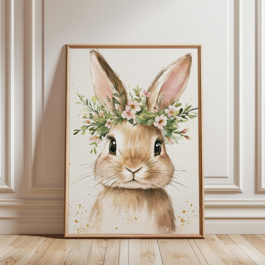 Watercolor Bunny Wall Art | Floral Rabbit Print | Cute Woodland Animal ...