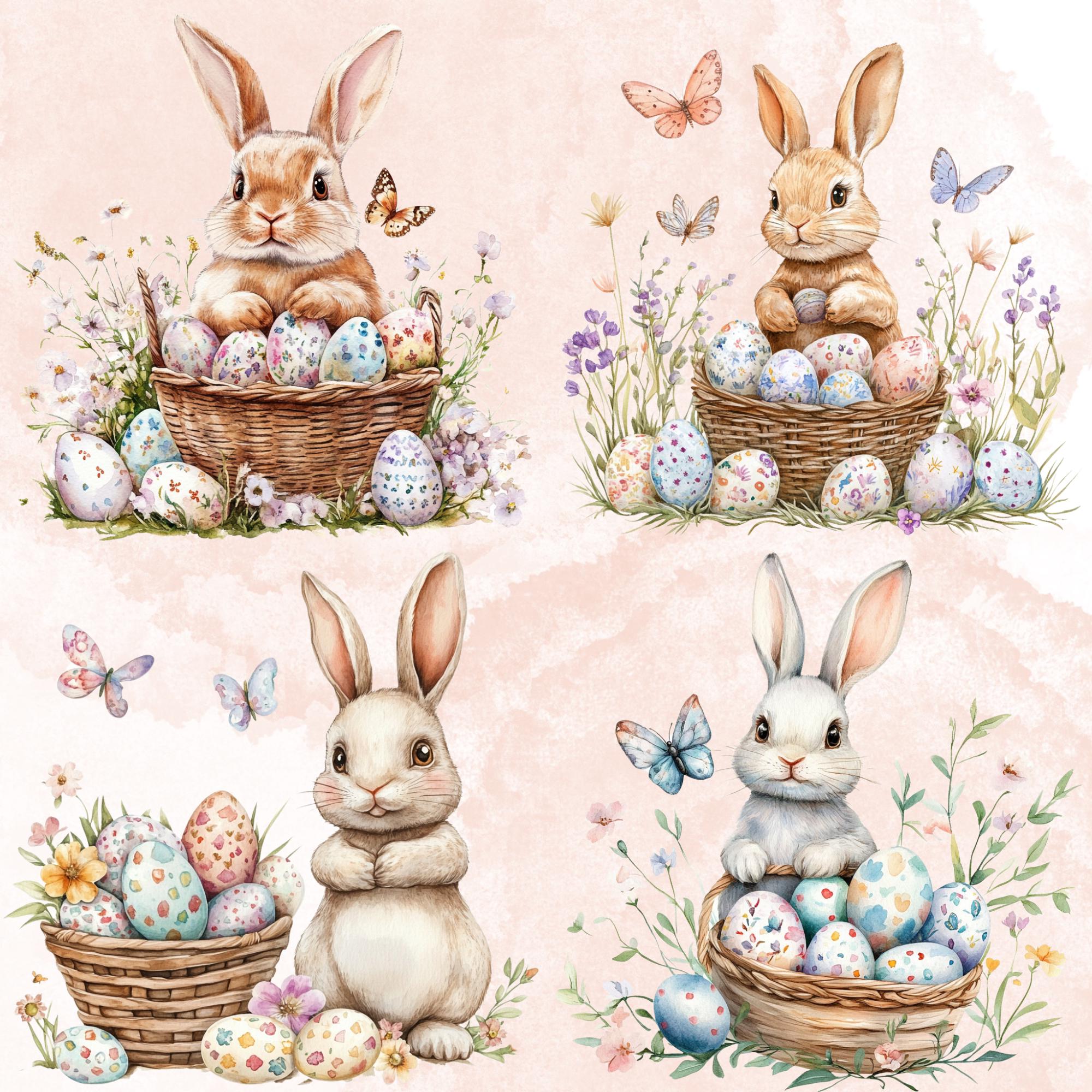 Watercolor Easter Bunny Clipart | Spring Floral PNG Set (digital ...