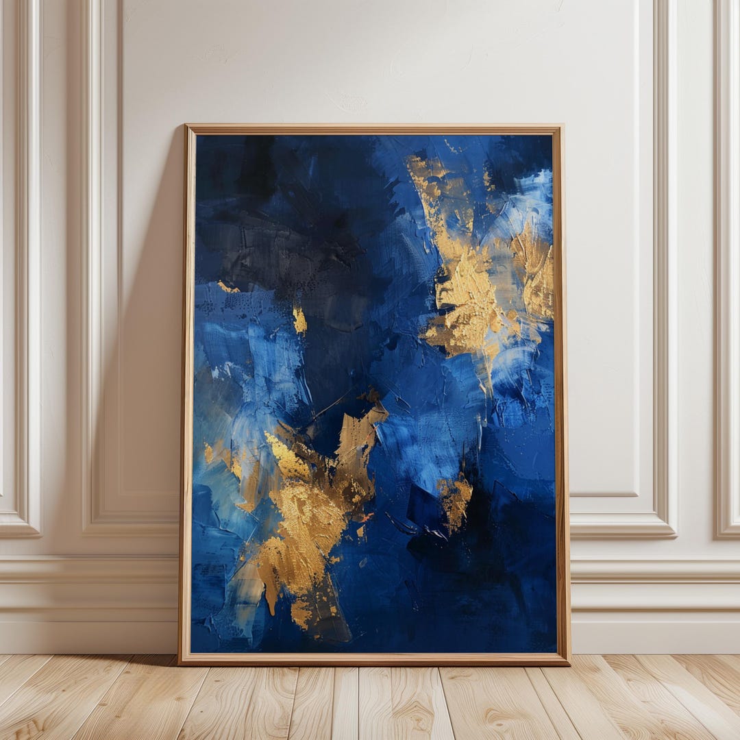 Dark Blue and Gold Abstract Painting: Modern Textured Wall Art Print - Etsy