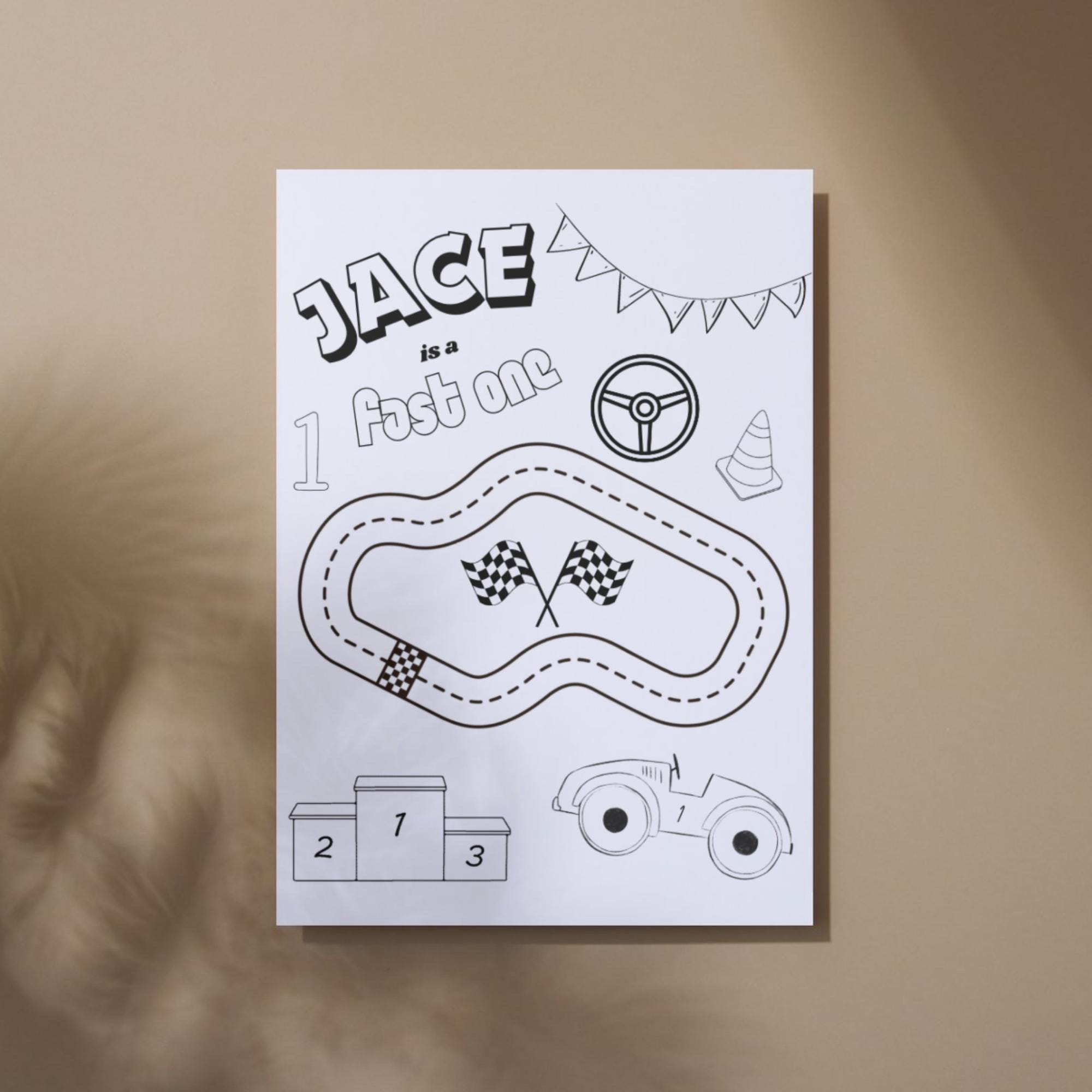 Editable Fast One Party Coloring Pages, Race Car Activity Pages, Fast ...