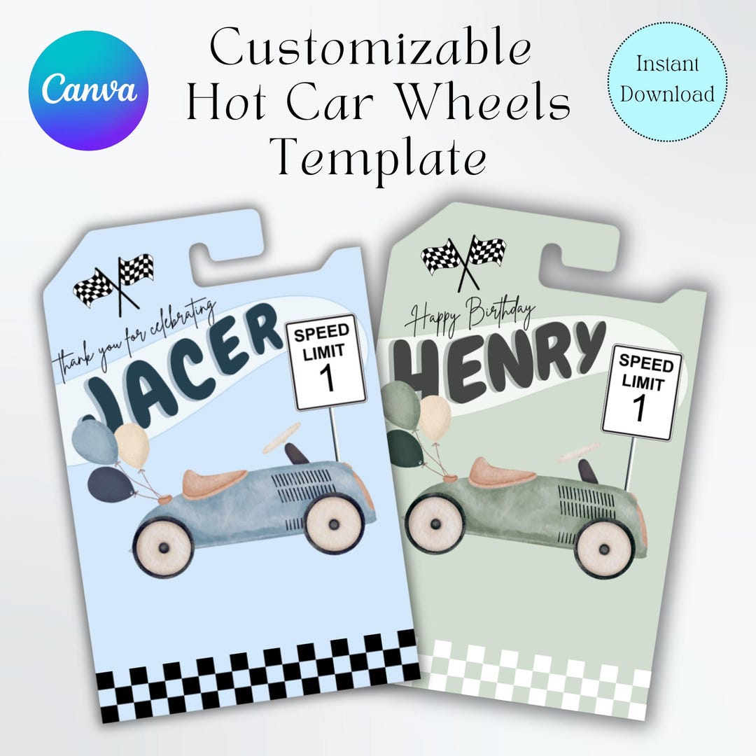Hot Car Wheels, Customizable Canva Template, Hot Car Wheels Party Favor ...