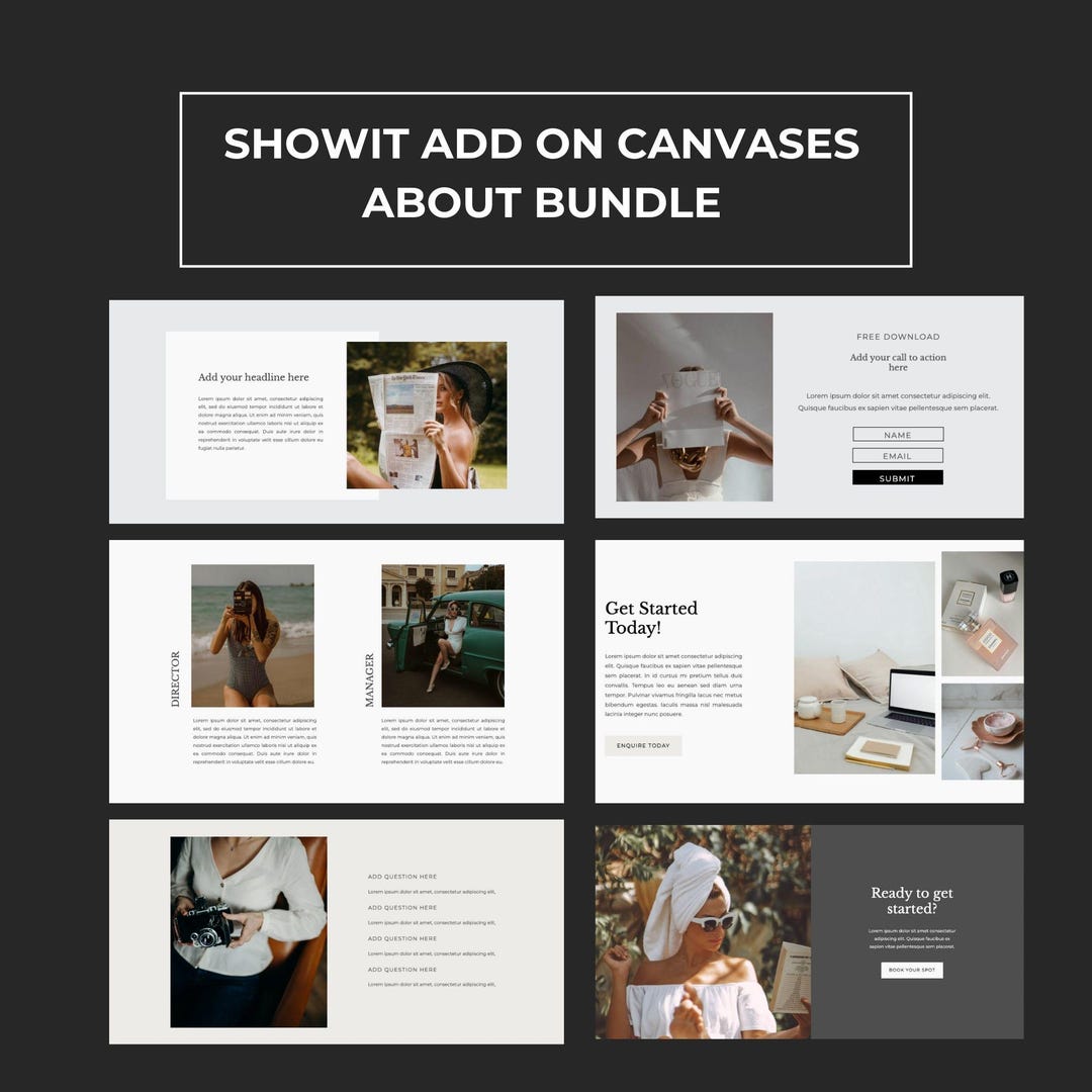 Showit About Page Canvas Pack | About, Content, Faqs & Call-to-action ...