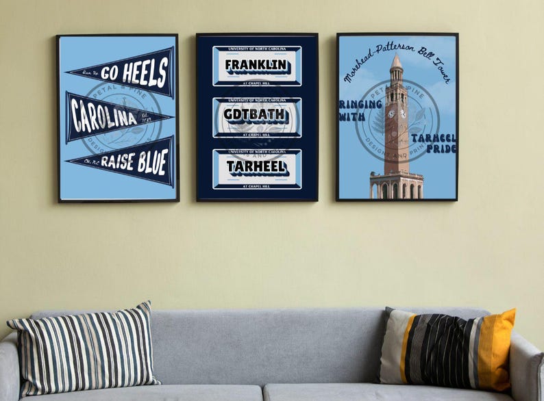 UNC Digital Print Set – 8 Printable Chapel Hill Dorm Prints | Tar Heels ...