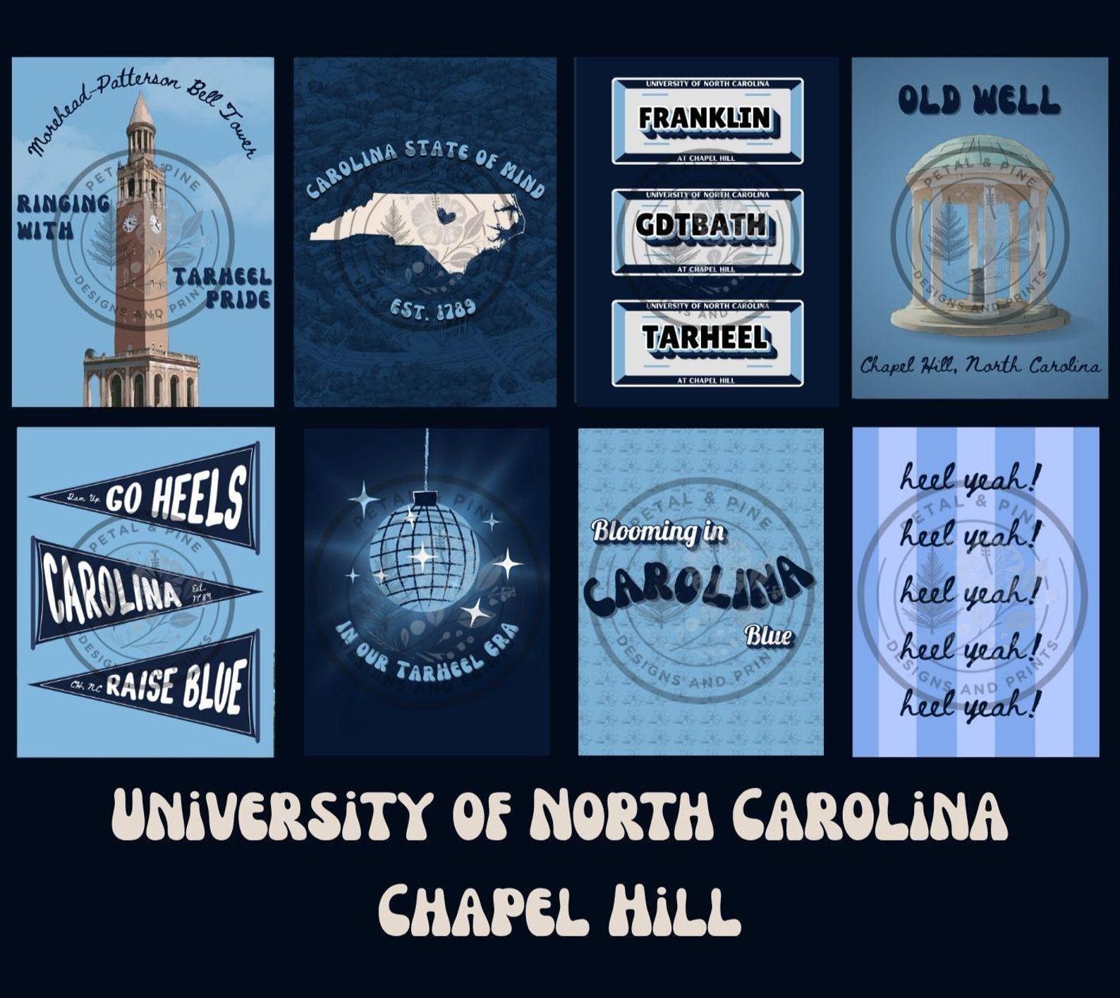 UNC Digital Print Set – 8 Printable Chapel Hill Dorm Prints | Tar Heels ...
